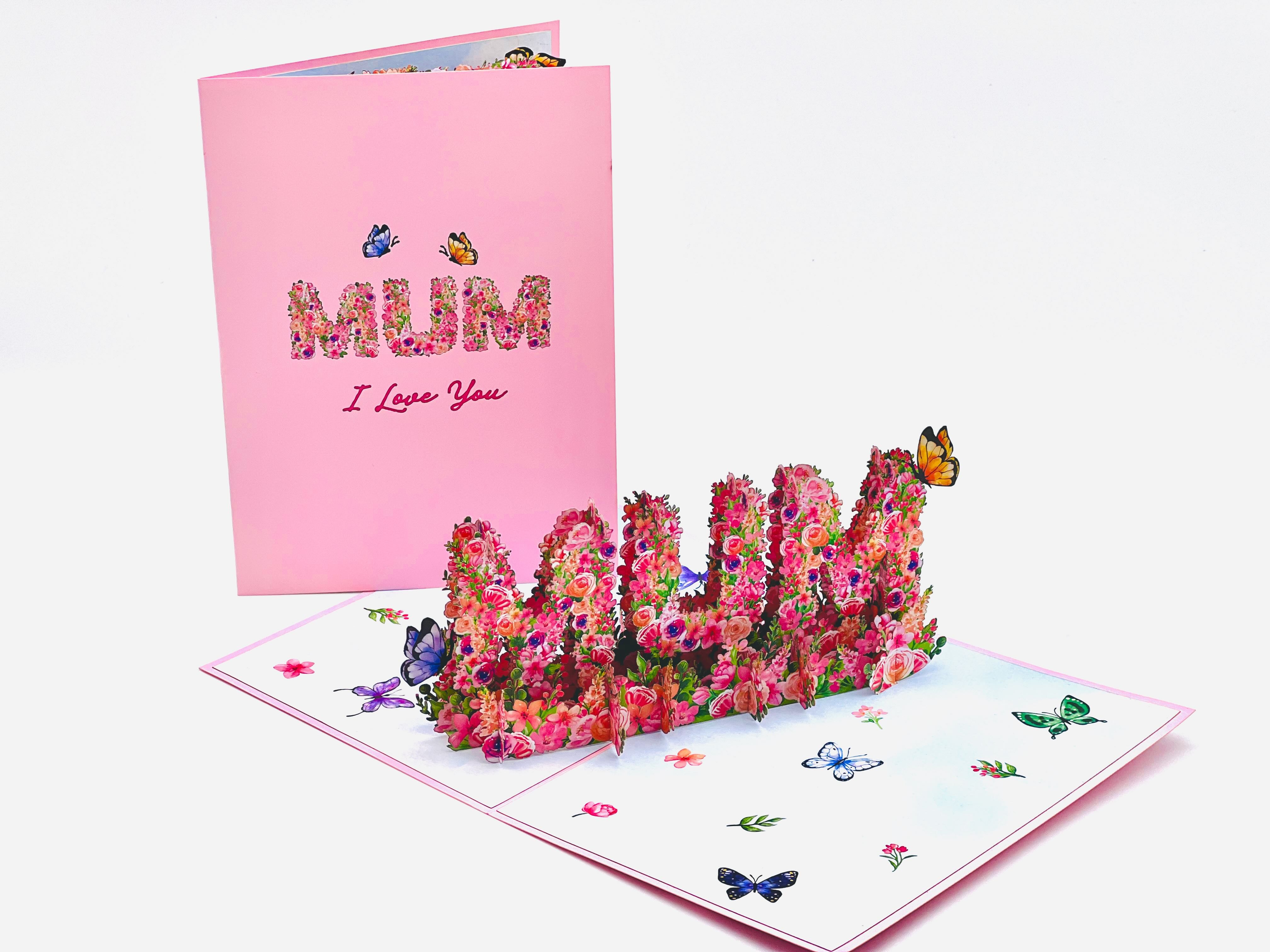 Floral best "Mum, I love you" pop up card – Three Dee Cards