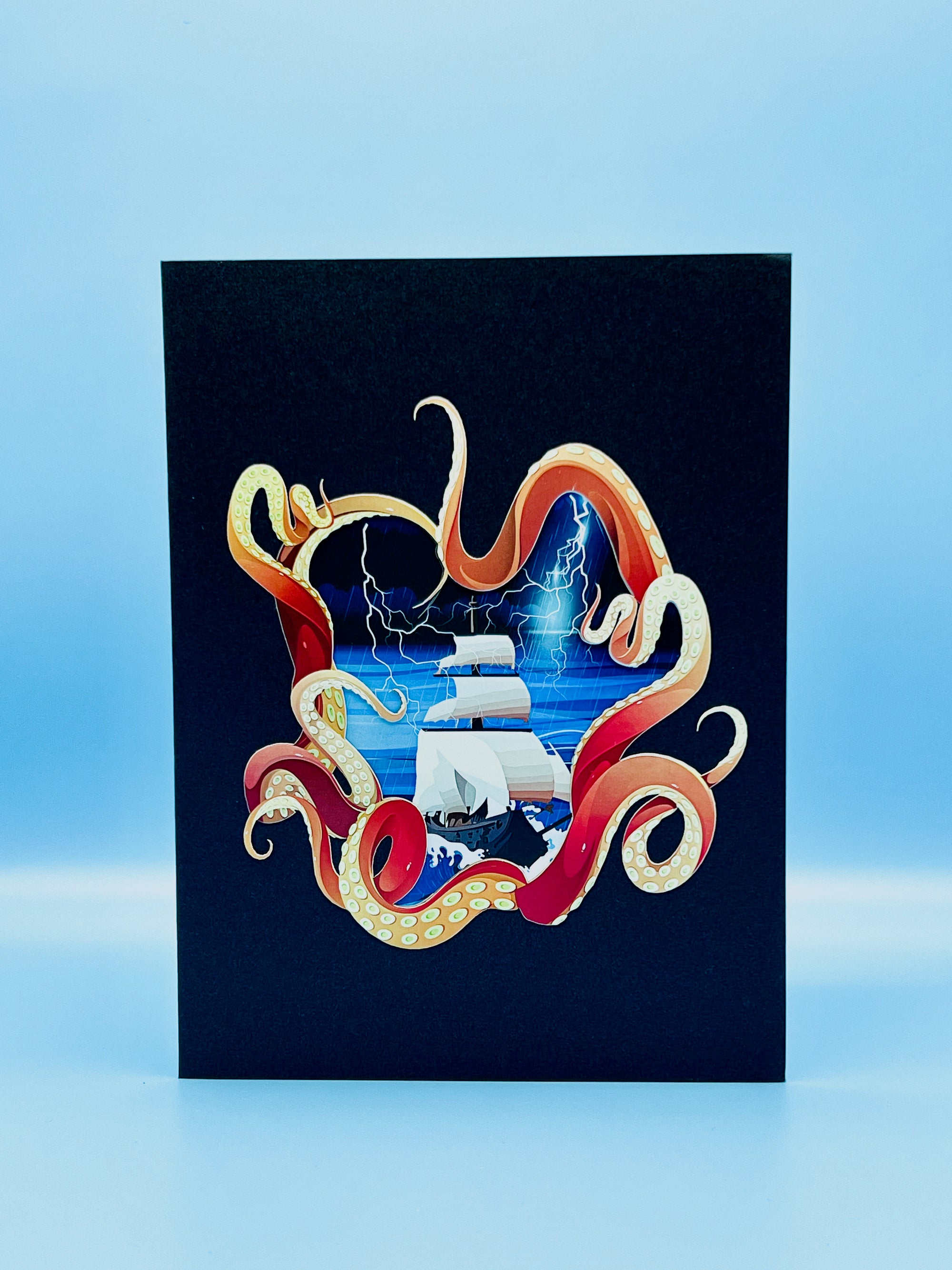 Kraken and pirate ship pop up card – Three Dee Cards